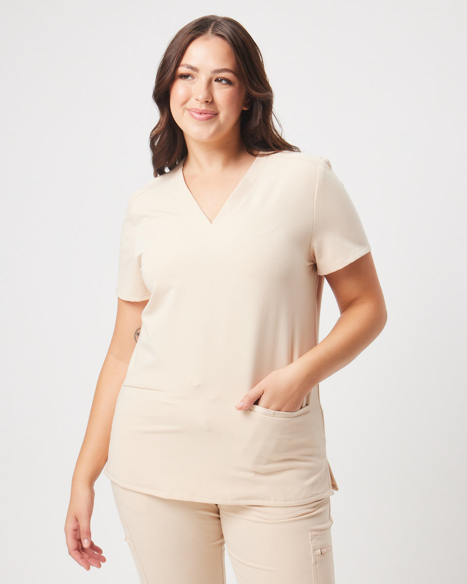 ELIZABETH Two Pocket Scrub Top (Original SLTECH™ fabric) - Soft Beige ...