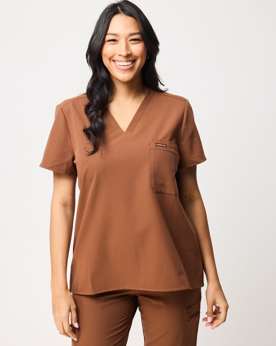 FLORENCE Three Chest Pocket Scrub Top - Pecan Brown – Scrub Lab ...