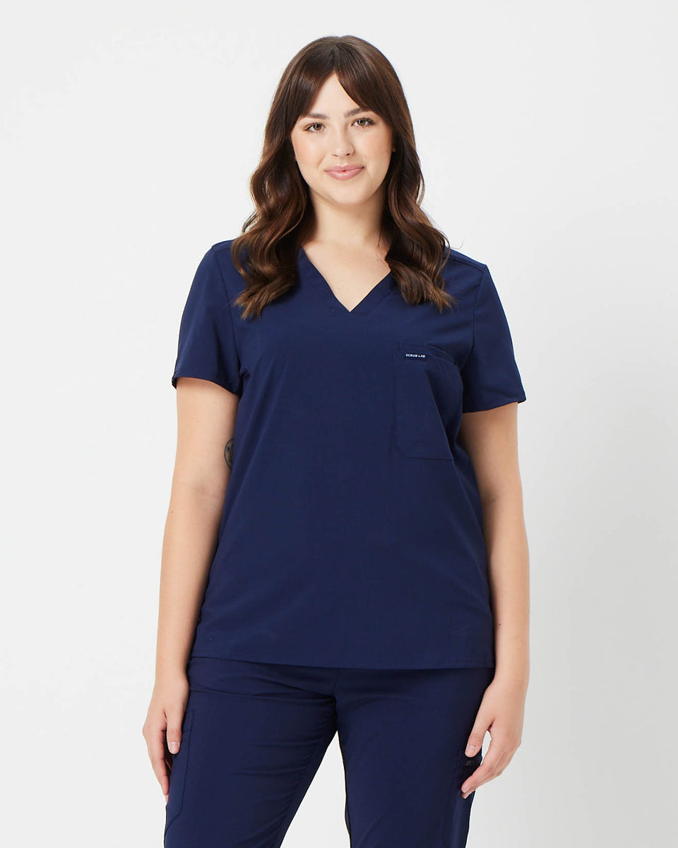 EMMA SLVTECH™ Navy Three Chest Pocket Scrub Top – Scrub Lab - Premium ...