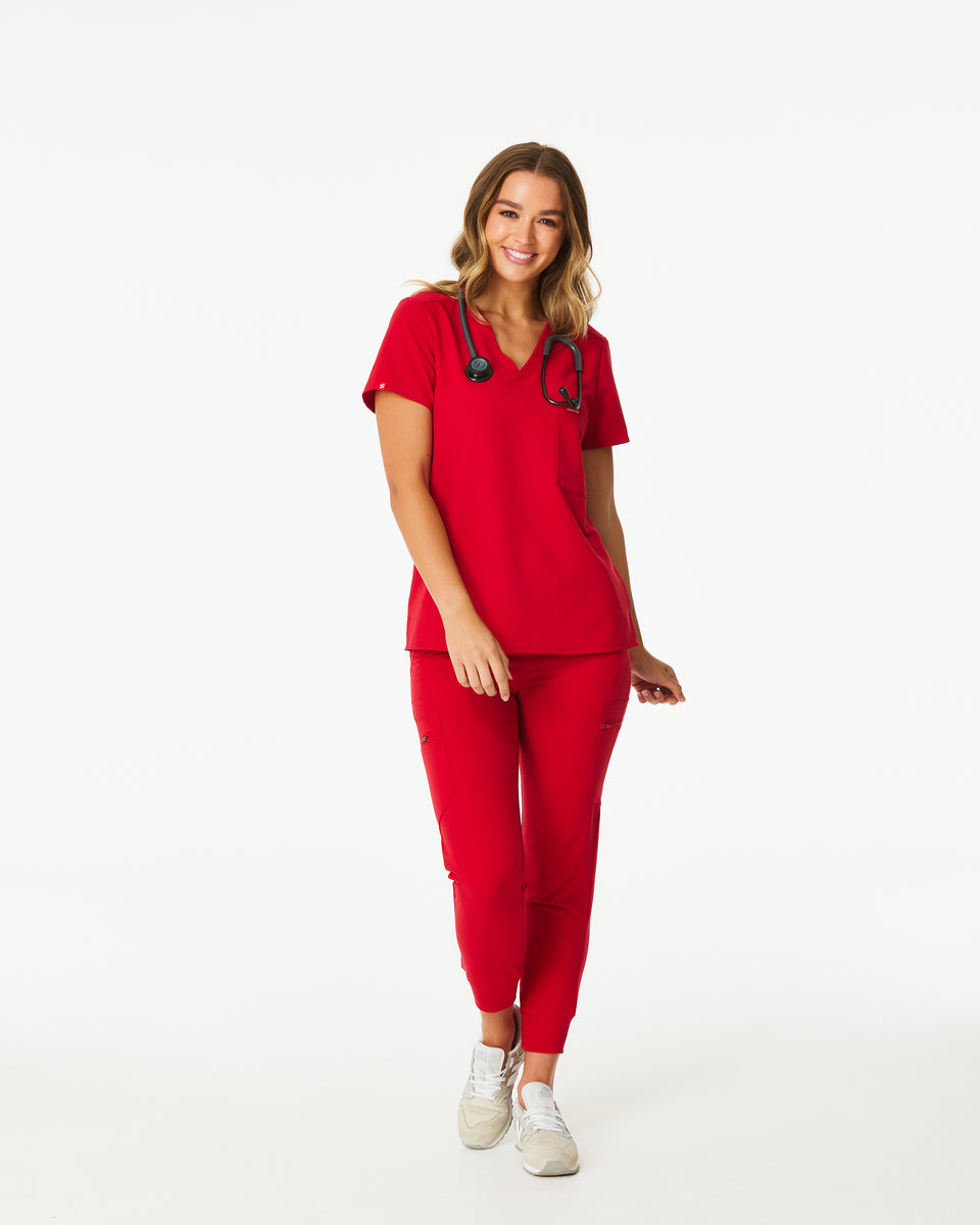 FLORENCE Three Chest Pocket Scrub Top - Rouge Red – Scrub Lab - Premium ...