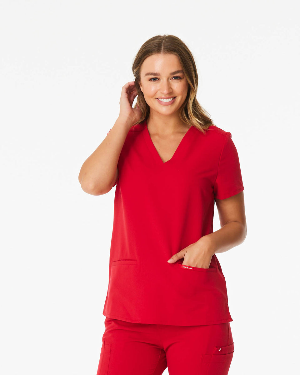 ELIZABETH Rouge Red Two Pocket Scrub Top – Scrub Lab - Premium Medical ...